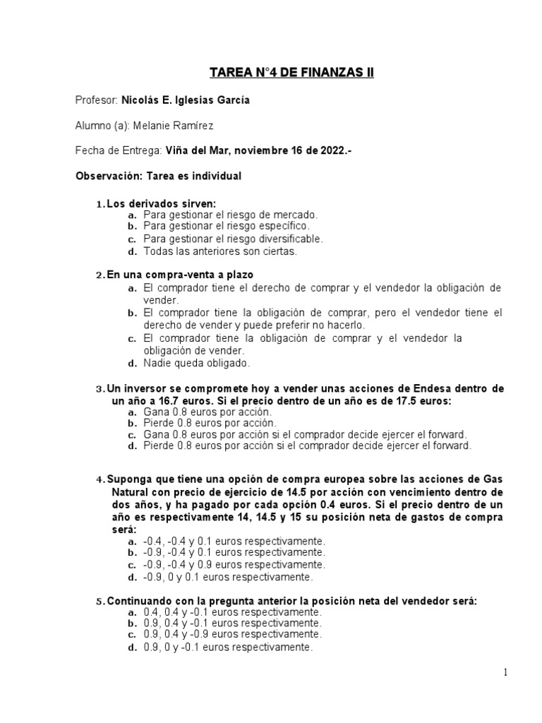 Tarea N°4 de Finanzas II Individual | PDF