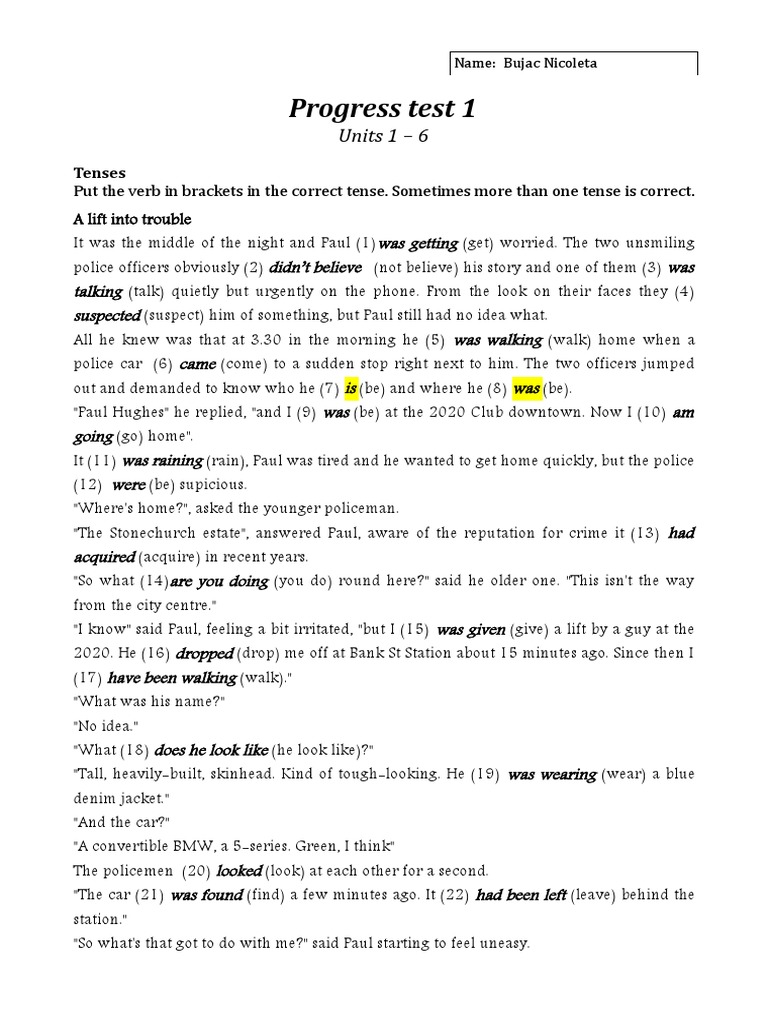 Progress Test 1 NB | PDF