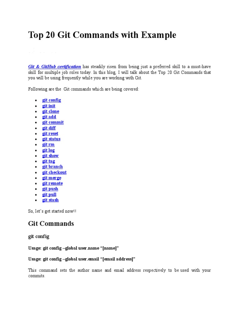 Top 20 Git Commands With Example | PDF