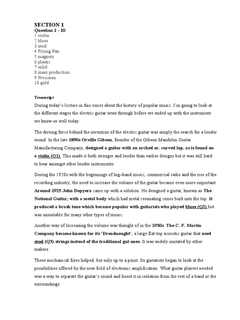 Music Listening Transcript | PDF | Guitars | Bass Guitar