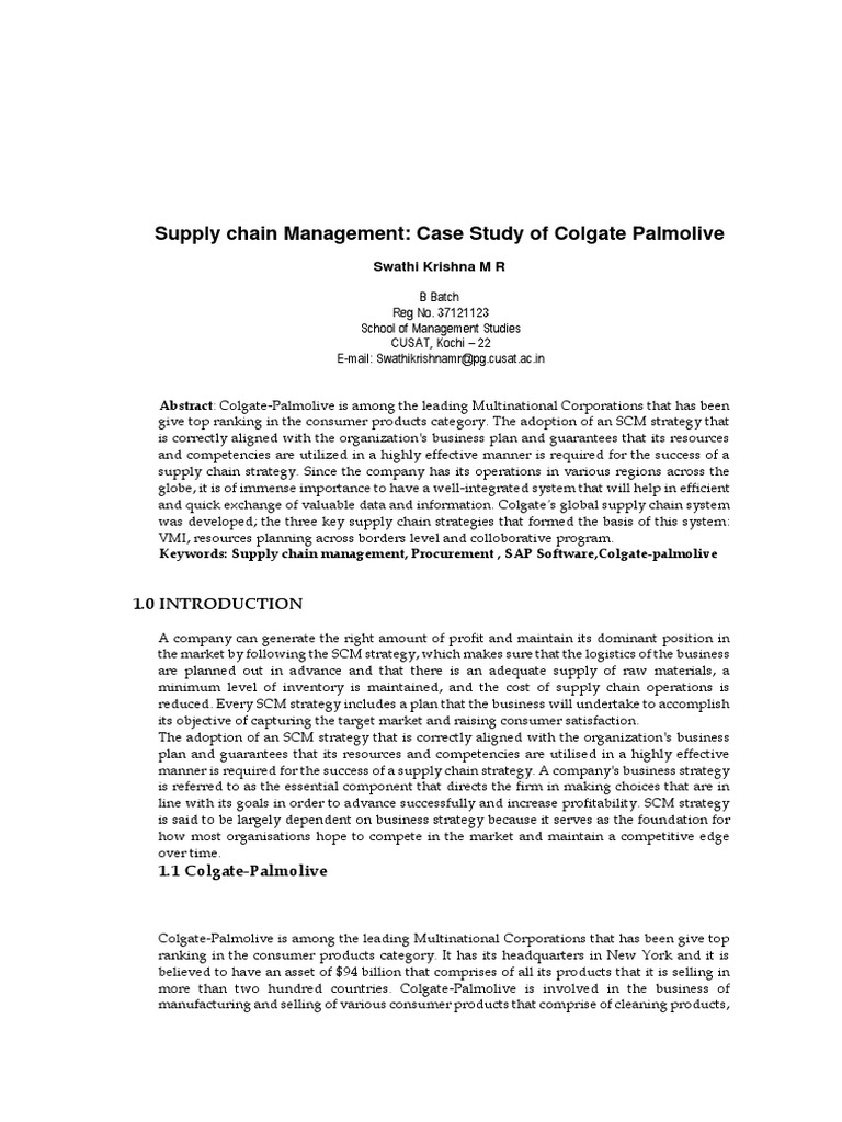Case Study Colgate Palmolive | PDF | Supply Chain Management | Supply Chain