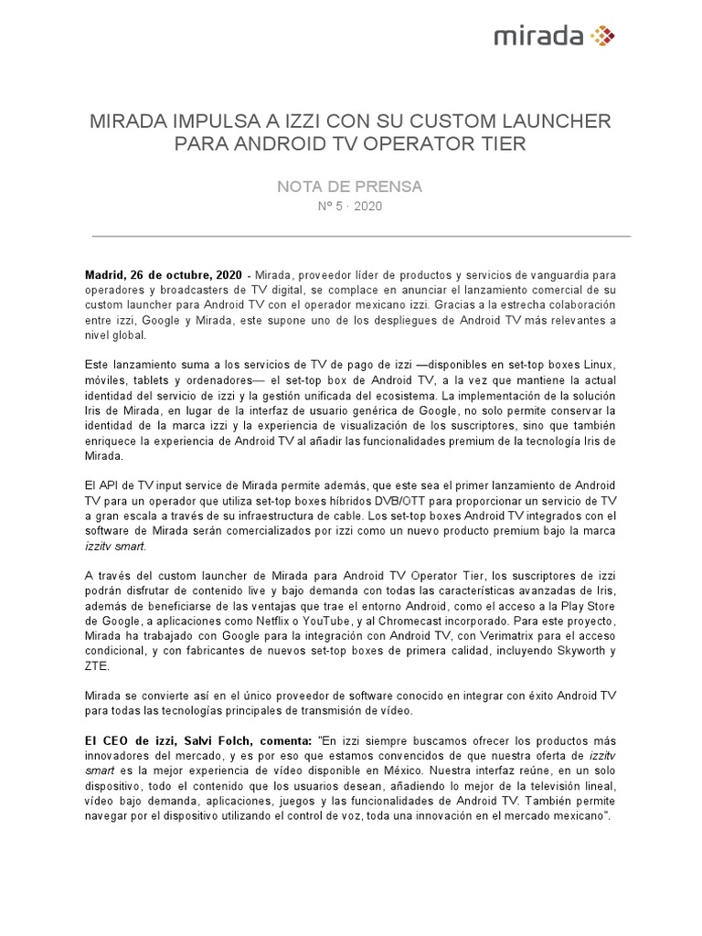 Mirada Izzi Custom Launcher para Android TV | PDF