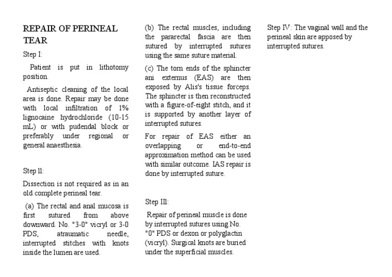 Complete Perineal Tear Repair Steps | PDF
