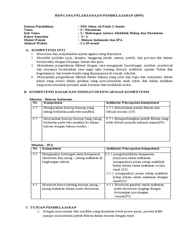 RPP PJBL Tema 5 | PDF