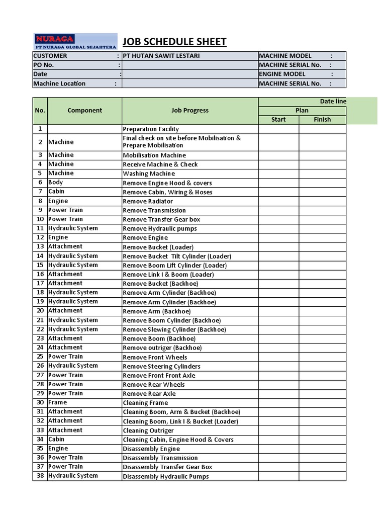 JOB SCHEDULE SHEET | PDF | Loader (Equipment) | Axle