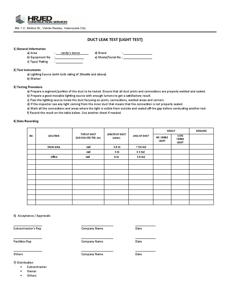 Duct Leak Test Form | PDF | Equipment | Building Engineering