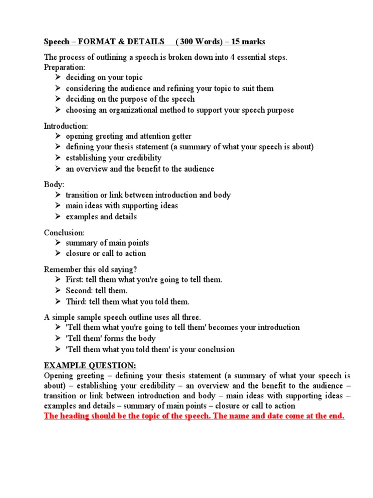 Speech - FORMAT & DETAILS | PDF | Career & Growth