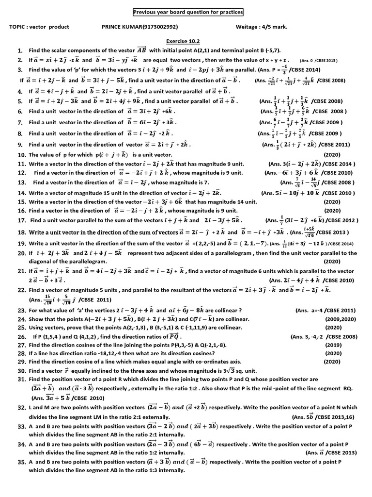 Vector Algebra 2020-21 Updated | PDF | Area | Angle