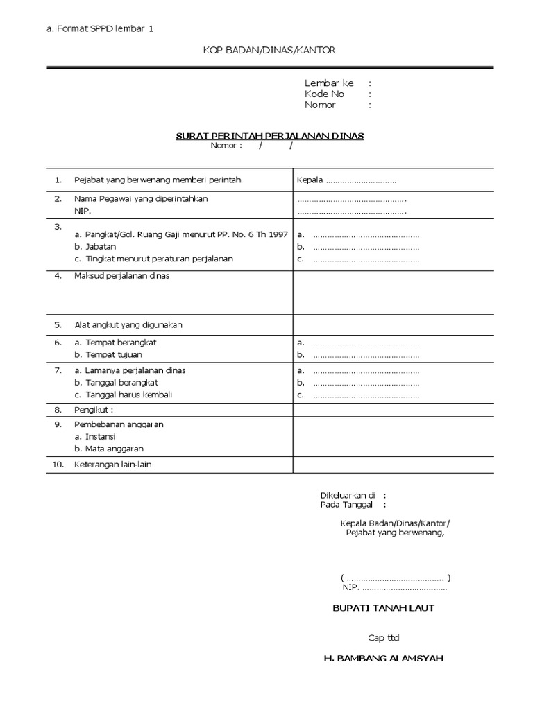 Lampiran VI (SPPD Lembar 1) | PDF