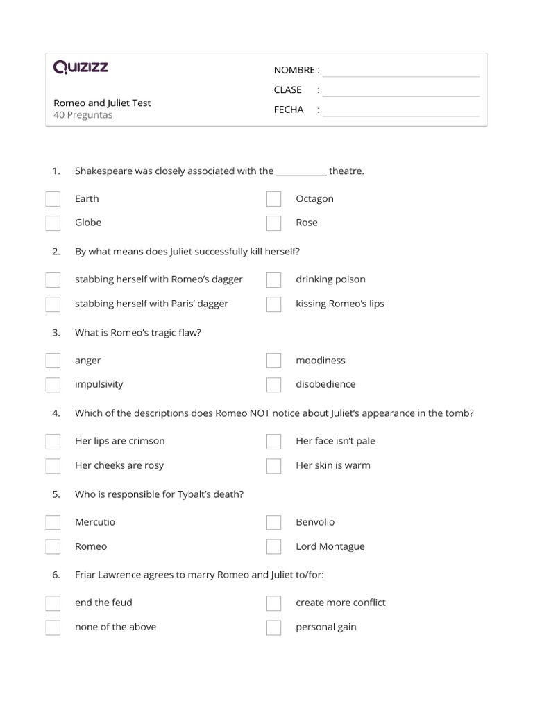 Romeo and Juliet TEST | PDF