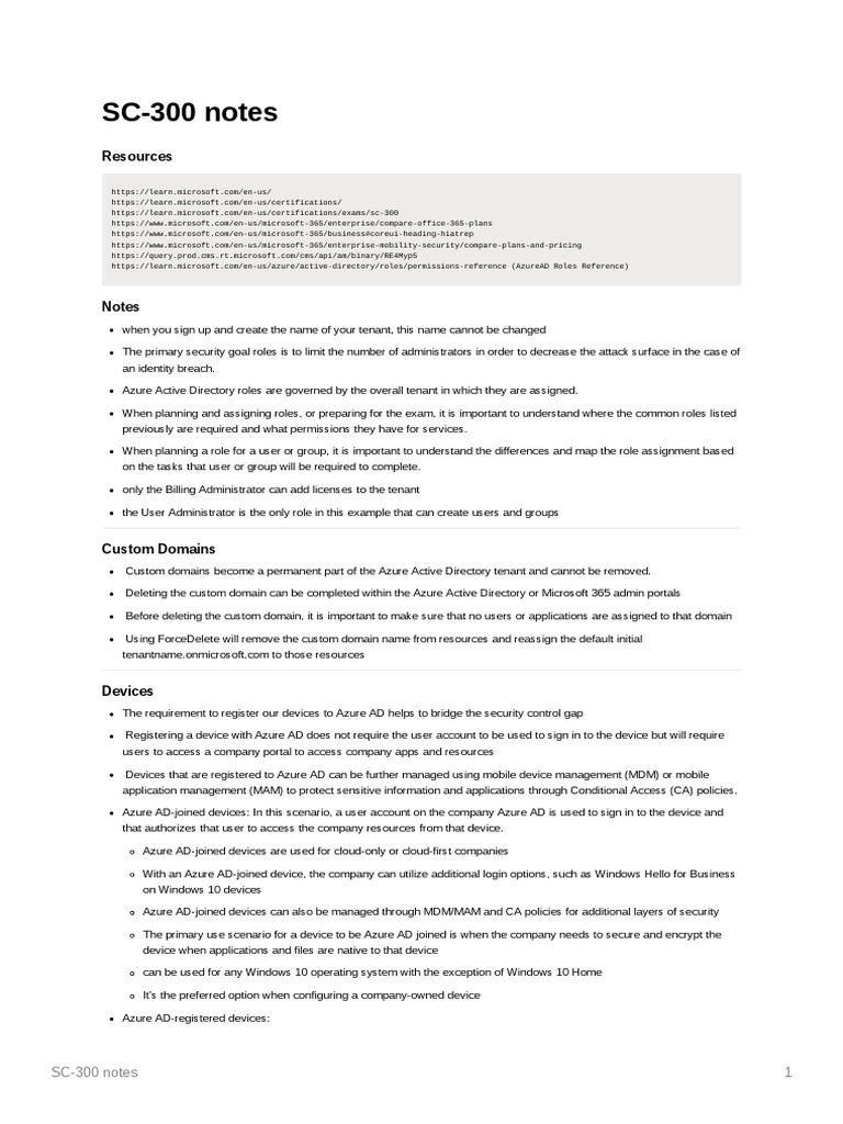 SC-300 Notes | Download Free PDF | Active Directory | Microsoft Azure