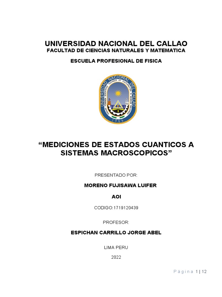 Mediciones de Estados Cuanticos A Sistemas Macroscopicos | PDF ...