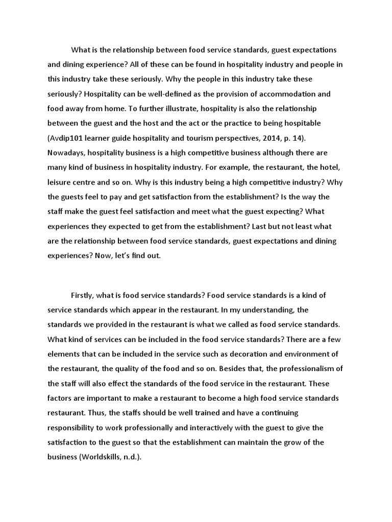 The Dining Experiences and Service Standards | PDF | Restaurants ...