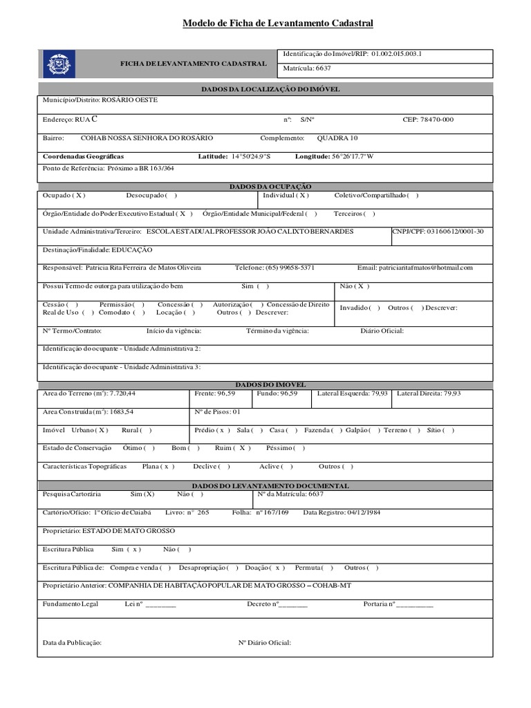 Modelo Ficha de Levantamento Cadastral Preenchida | PDF