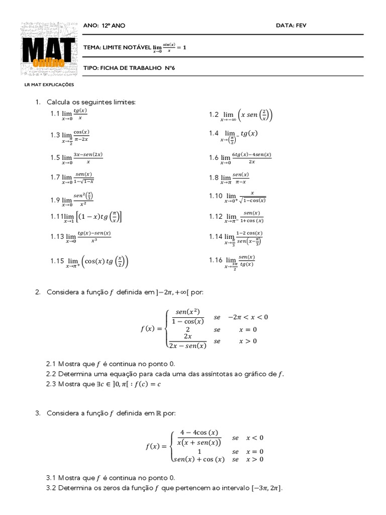 6 Limite Notável | PDF | Número real | Matemática
