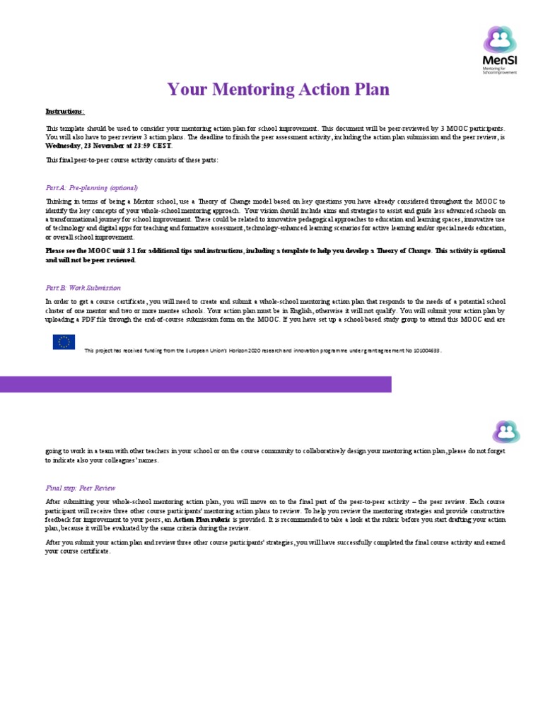 Mentoring Action Plan Template MOOC Beyond Networking | PDF | Mentorship | Massive Open Online ...