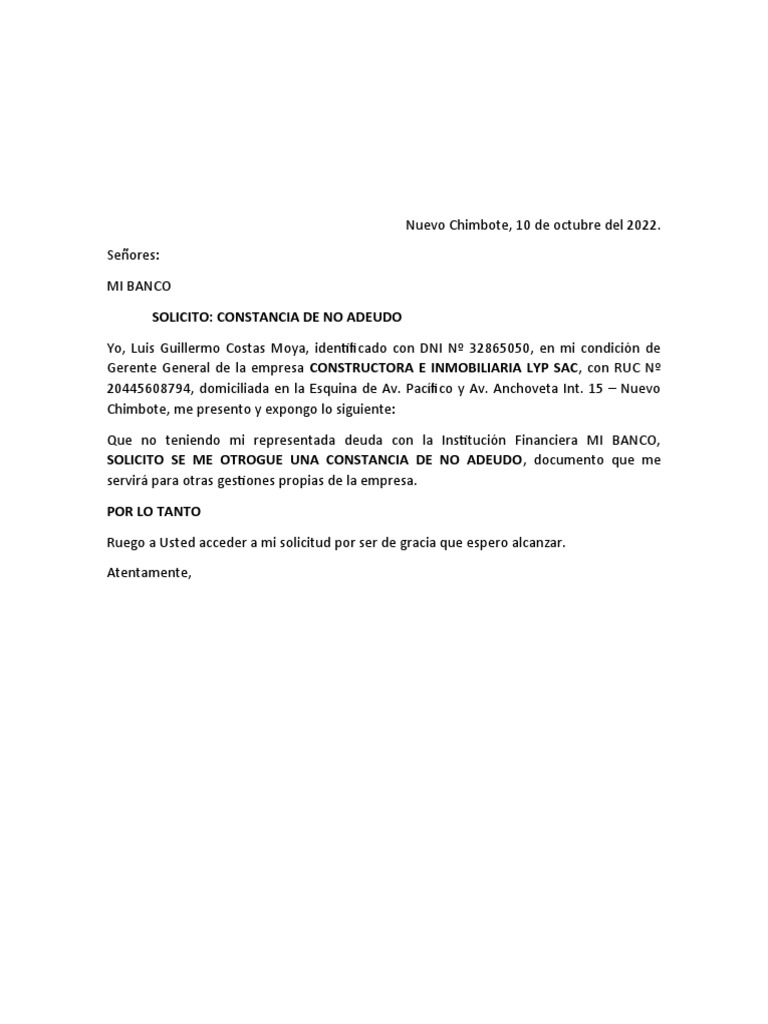 Solicito Carta de No Adeudo | PDF