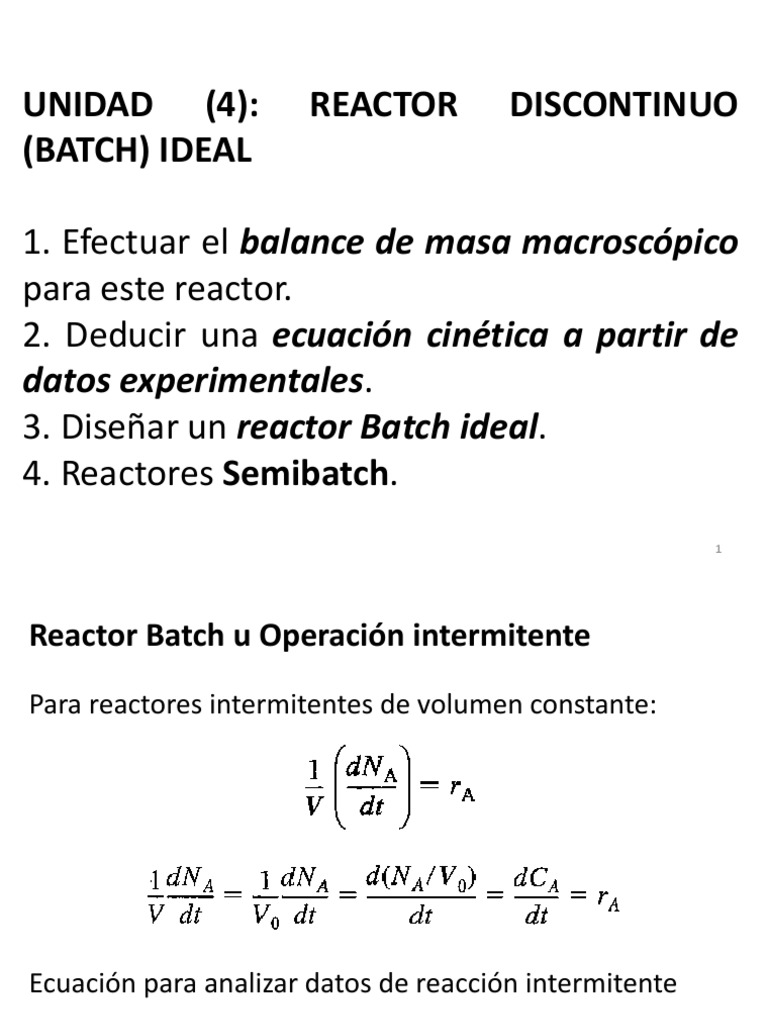 Análisis cinético y diseño de reactores discontinuos (batch) ideales para reacciones de orden ...