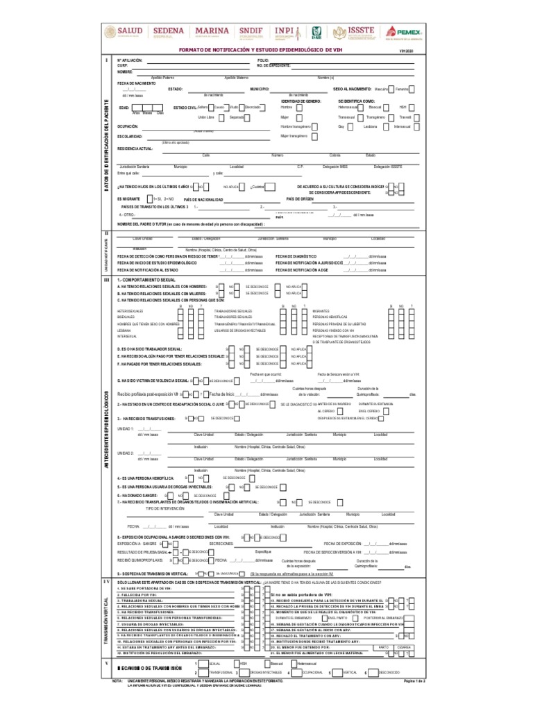 Formato de Notificación y Estudio Epidemiológico de VIH | PDF ...