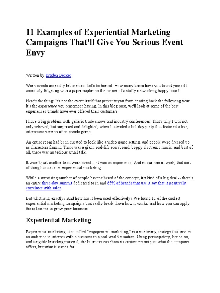 11 Examples of Experiential Marketing Campaigns | PDF