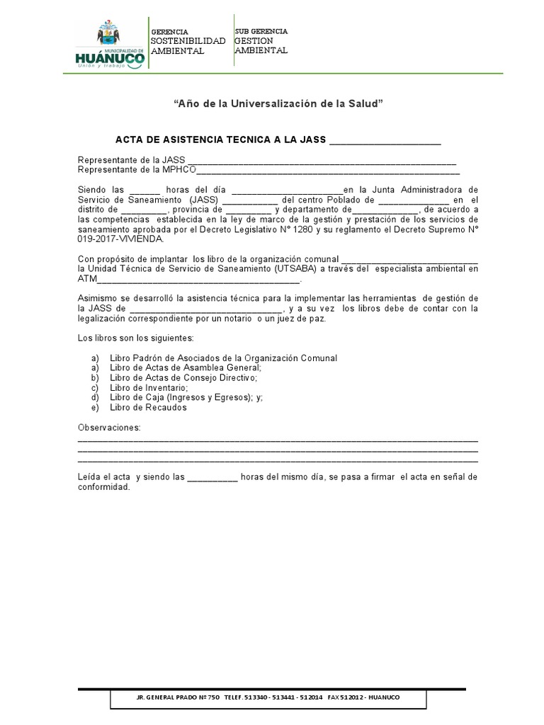 Acta de Asistencia Tecnica | PDF