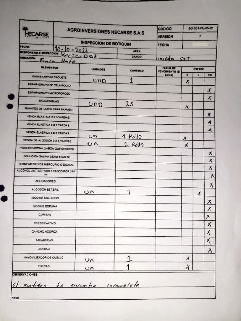 Inspección de Botiquín | PDF