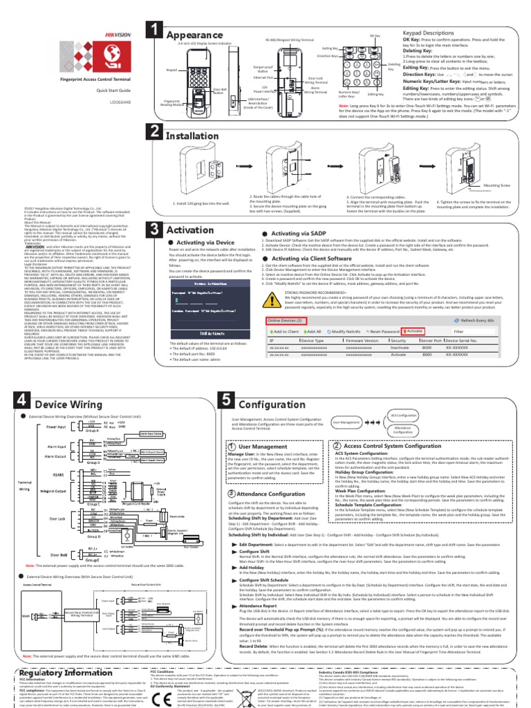 Hikvision DS-K1T804 Quick Start Guide | PDF | Password | Computer Security