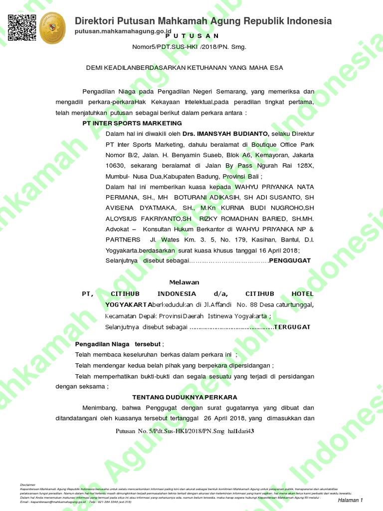 Putusan 5 PDT Sus Hki 2018 PN SMG 20221128150929 | PDF