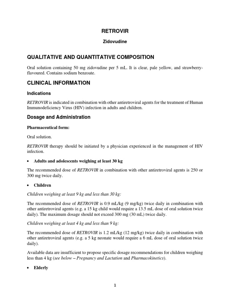 Retrovir Oral Solution Pi Ipi14a Si Approved 28 Jun 22 | PDF