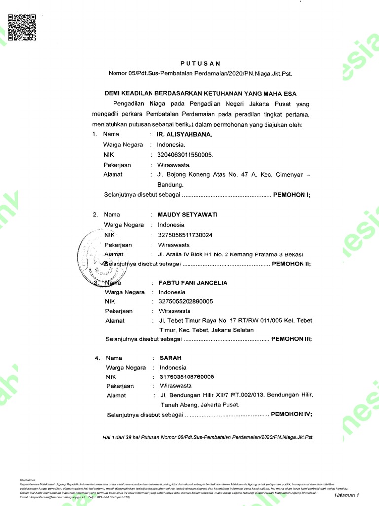 Putusan 6 PDT - Sus-Pembatalan Perdamaian 2020 PN - Niaga.jkt - Pst ...