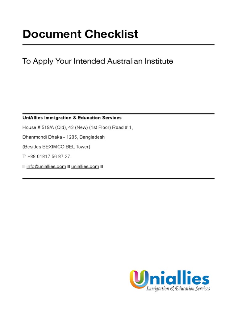 Australia Student Application Checklist Pdf Renting Notary Public
