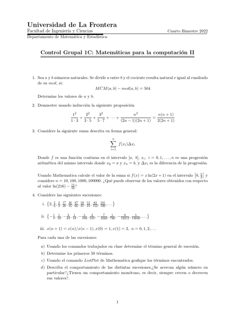 Control Grupal 1C: Resolución de problemas matemáticos y análisis de sucesiones | PDF | Objetos ...