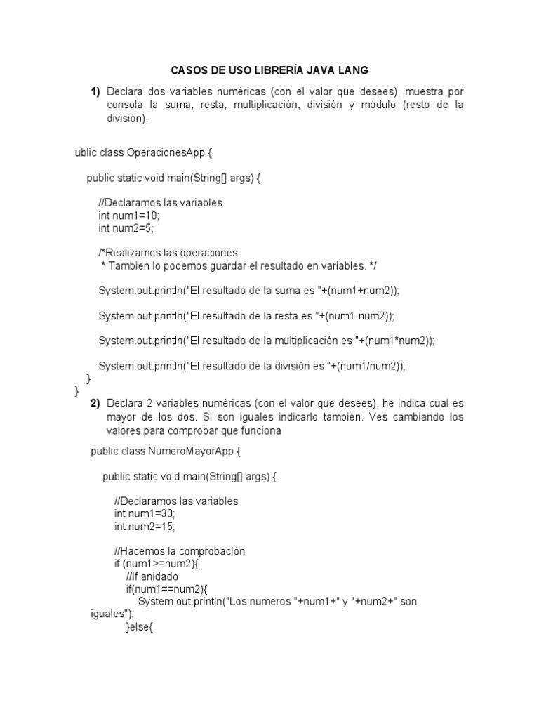 Casos de Uso Libreria Java Lang | PDF