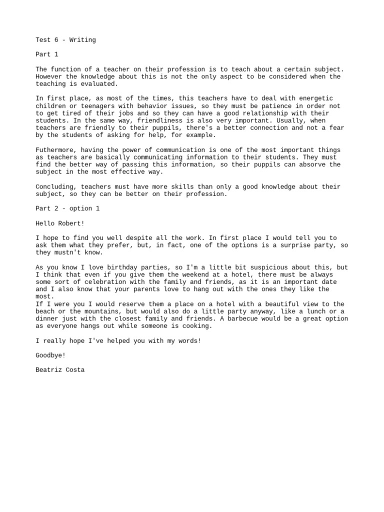Writing - Test 6 | PDF