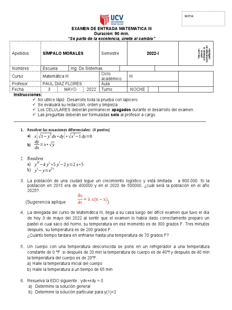 EXAMEN 13 DE MAYO Mate | PDF | Prueba (evaluación) | Matemáticas