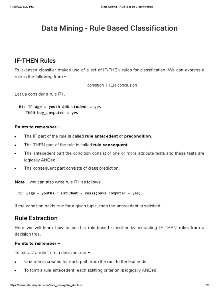 Data Mining Rule Based Classification Pdf Algorithms Statistical Classification