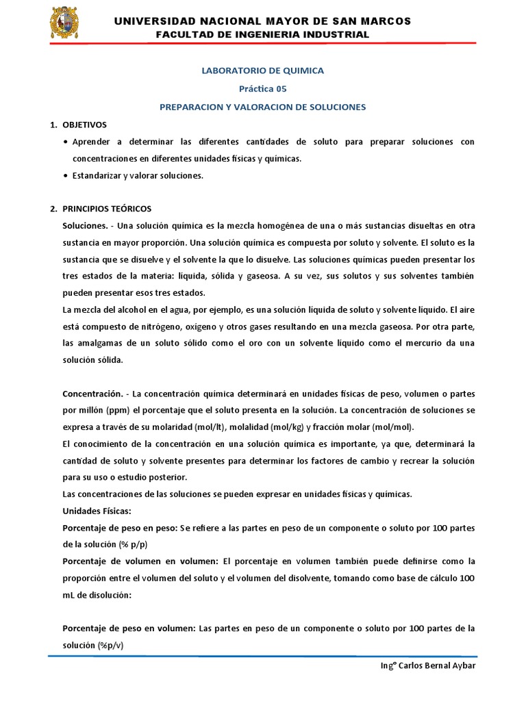 Laboratorio 05 | Descargar gratis PDF | Concentración | Química
