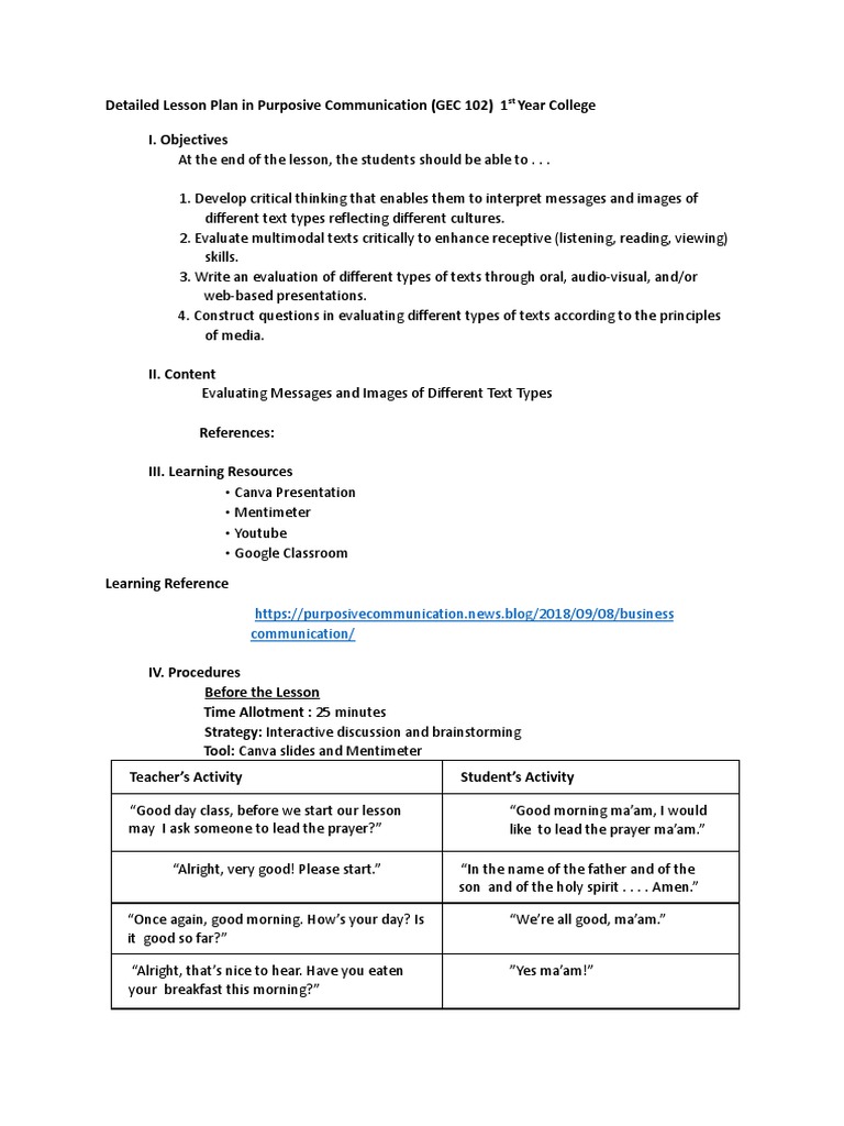 High School Lesson Plan: Evaluating Texts | PDF | Lesson Plan ...