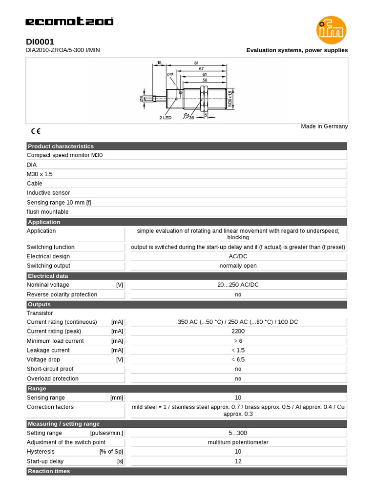 IFM Datasheet DIA2010-ZROA%5-300 I%MIN | PDF