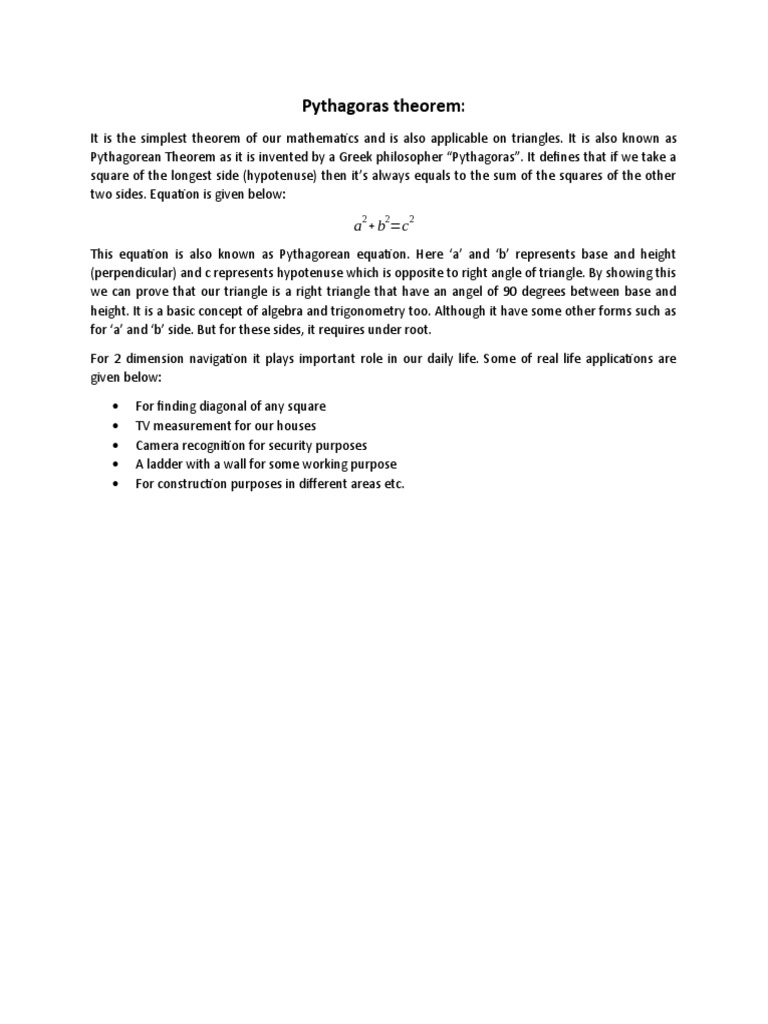 Pythagoras Theorem | PDF | Philosophy Pythagoras Theorem | PDF | Philosophy