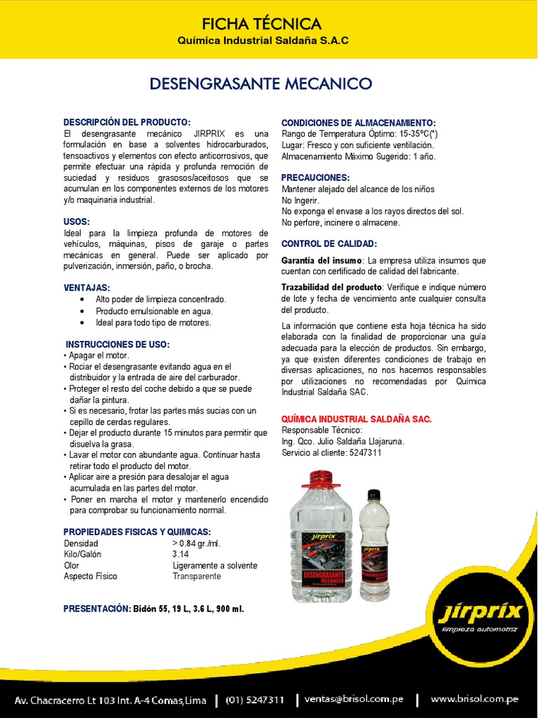 Desengrasante Jirprix | PDF | Agua | Química