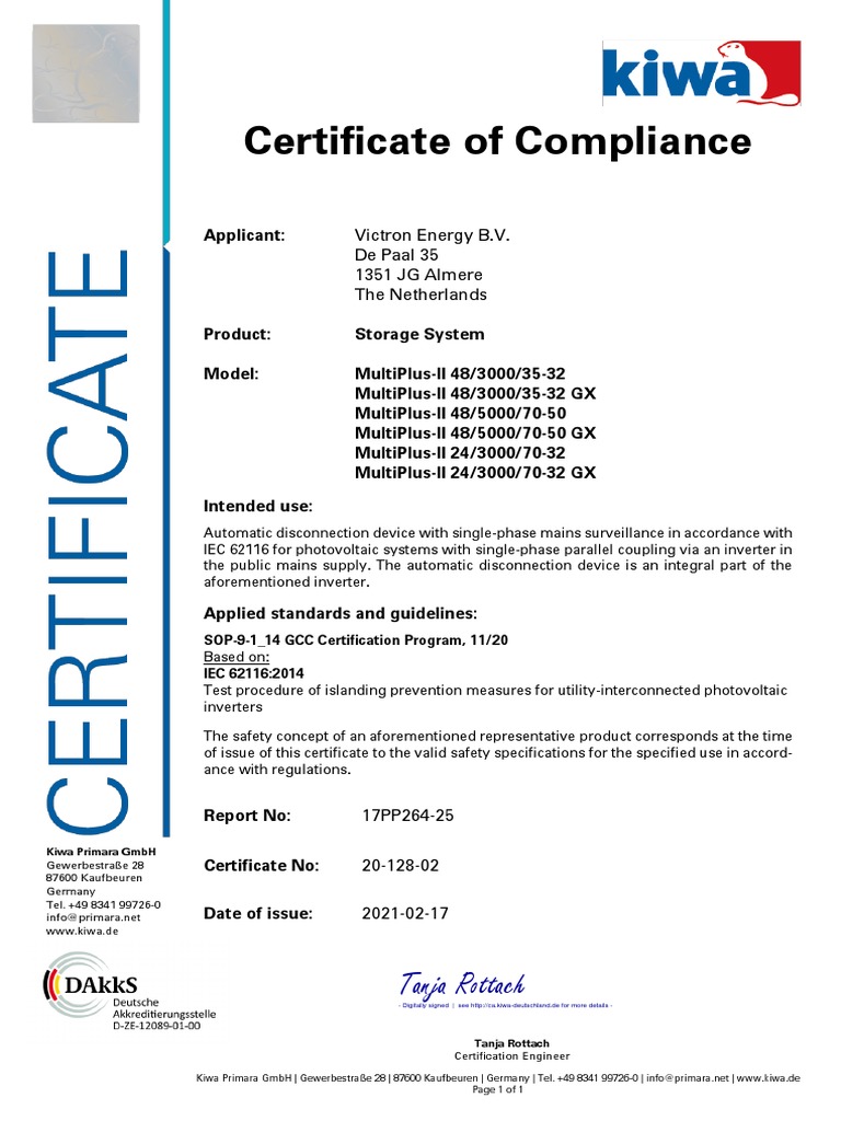 Certificado Cumplimiento IEC 62116-2014 | PDF | Electric Power ...