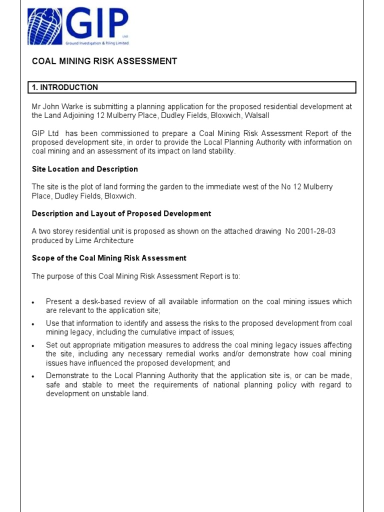 Risk Assessment For Coal Mines Pdf Coal Mining Mining 9020