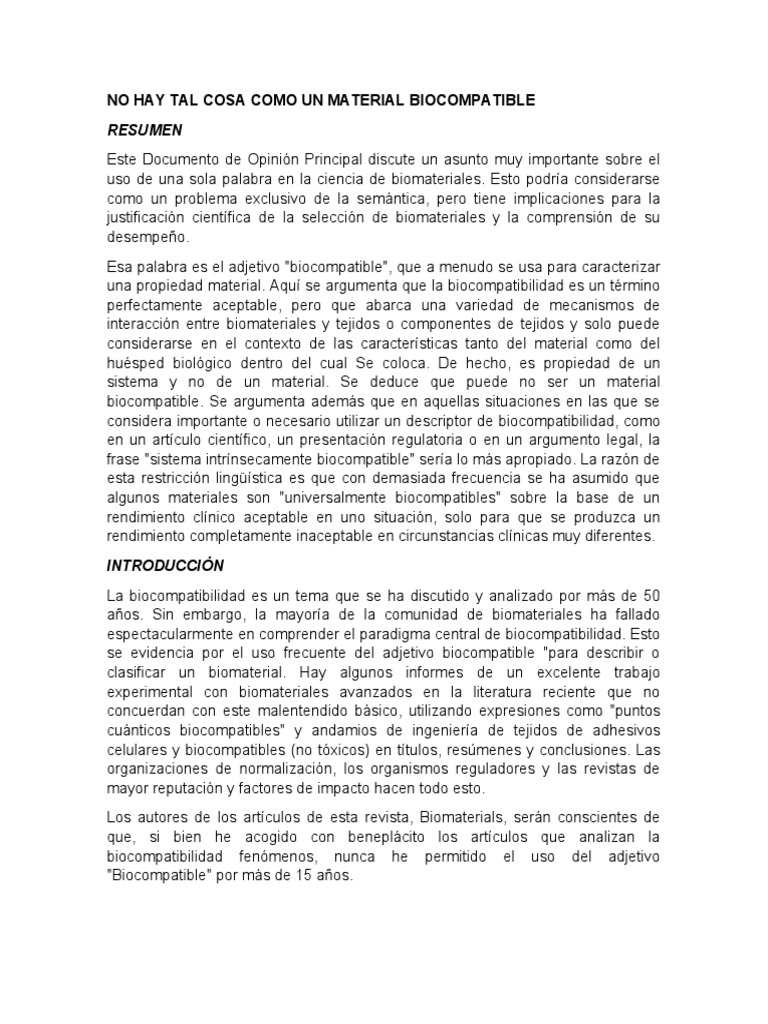 No Hay Tal Cosa Como Un Material Biocompatible Pdf