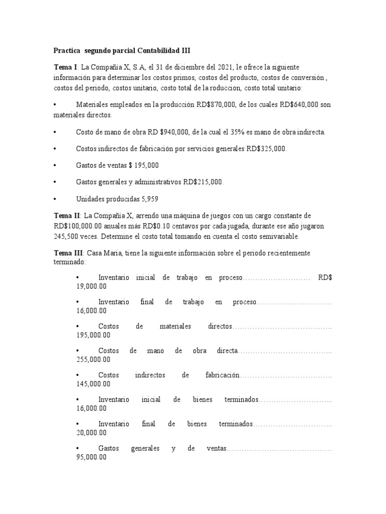 Practica Segundo Parcial Contabilidad III | PDF | Costo | Inventario