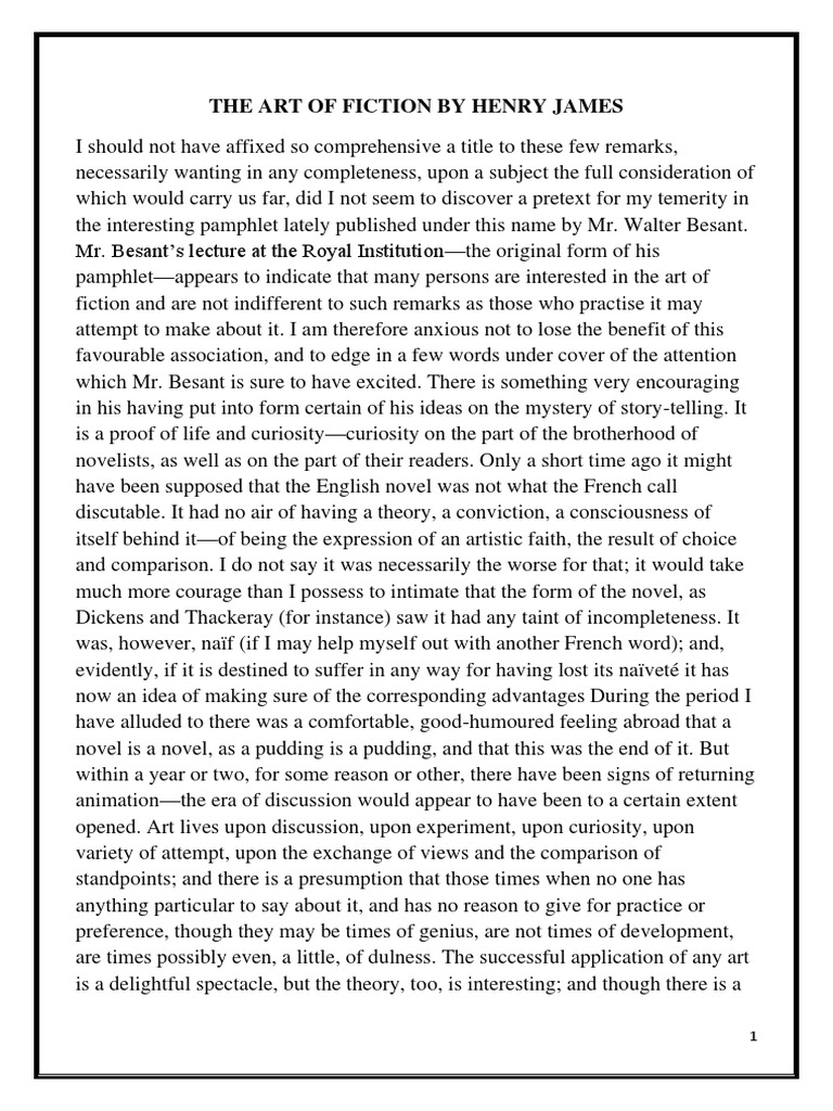 The Art of Fiction by Henry James | PDF