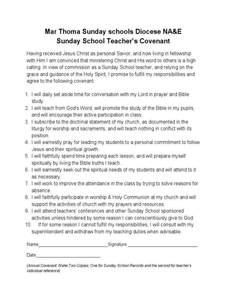 Sunday School Teacher's Covenant | PDF