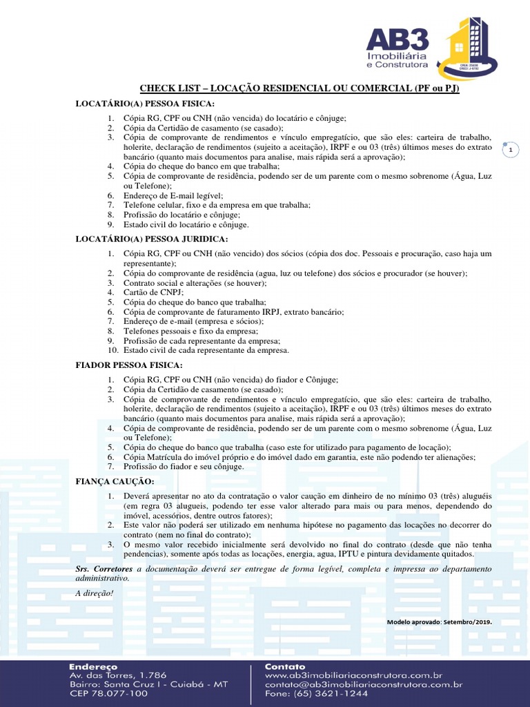 Documentos Necessários para Locação | PDF | Finanças e Administração de ...