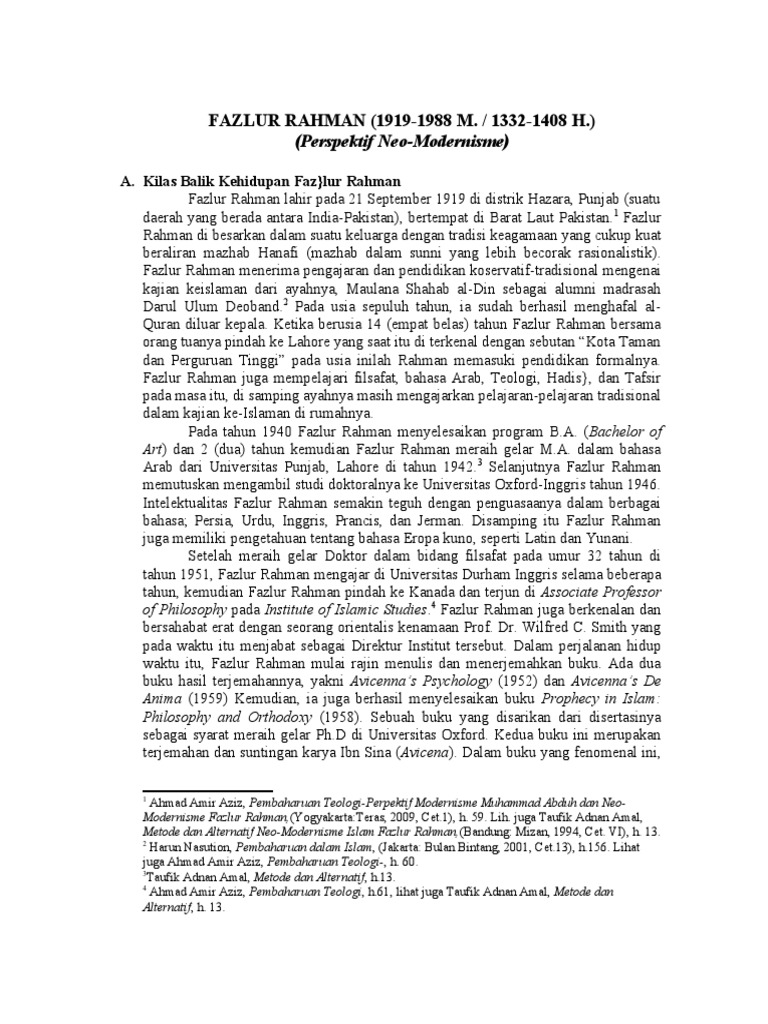 Fazlur Rahman Dan Pemikirannya | PDF