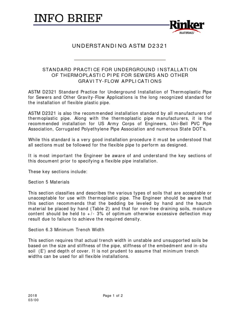ASTM D2321: Pipe Installation Guidelines | PDF | Pipe (Fluid Conveyance ...